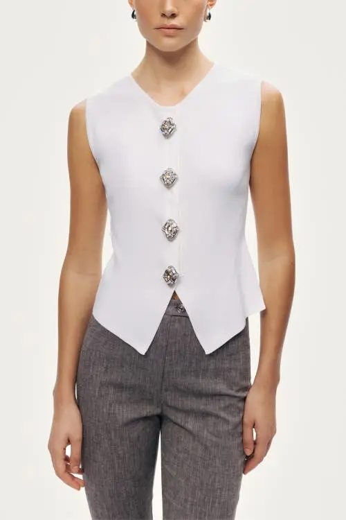 NOCTURNE Embellished Sleeveless Knit Top - Ivory