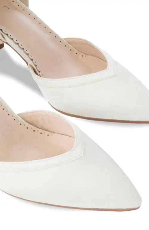 KAILEE P Sally" Satin Block Heel Wedding Shoes With Adjustable Ankle Strap - Ivory