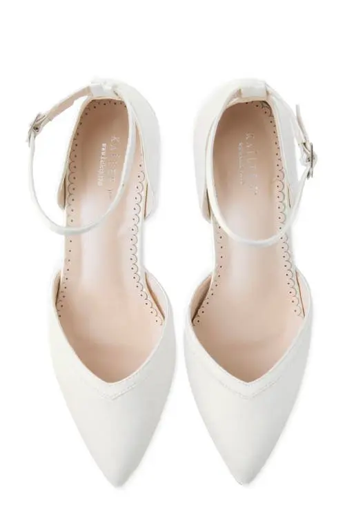 KAILEE P Sally" Satin Block Heel Wedding Shoes With Adjustable Ankle Strap - Ivory