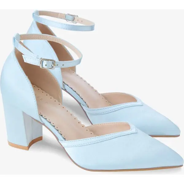 KAILEE P Satin Block Heels With Ankle Strap - Light Blue