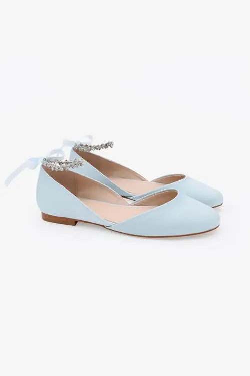 KAILEE P Gloria Satin Round Toe Flat - Light Blue