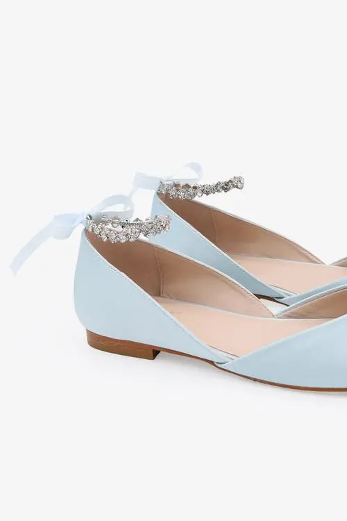 KAILEE P Gloria Satin Round Toe Flat - Light Blue
