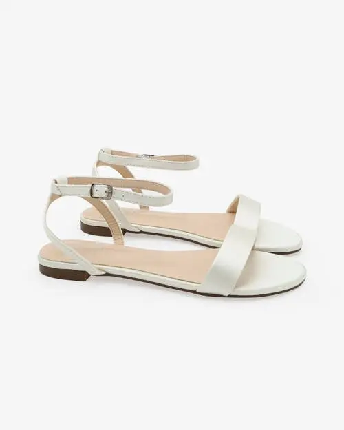 KAILEE P Satin Flat Sandal With Ankle Strap - Ivory