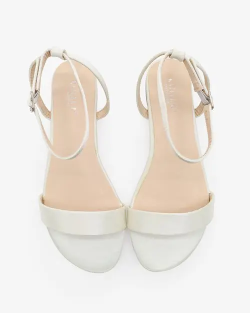KAILEE P Satin Flat Sandal With Ankle Strap - Ivory