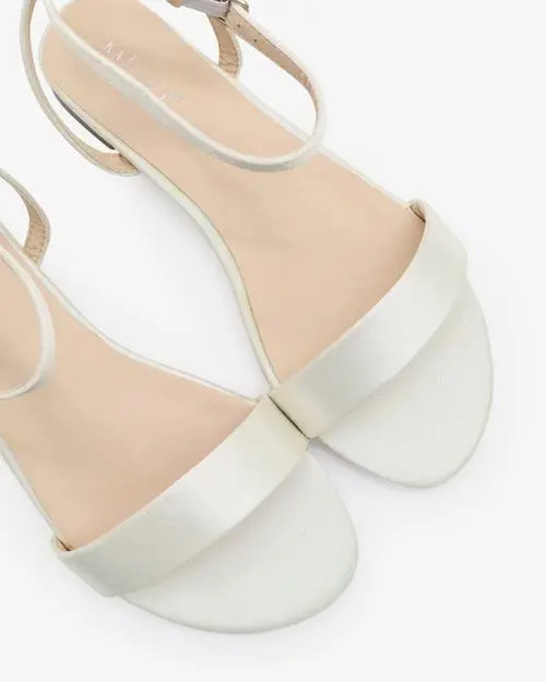 KAILEE P Satin Flat Sandal With Ankle Strap - Ivory