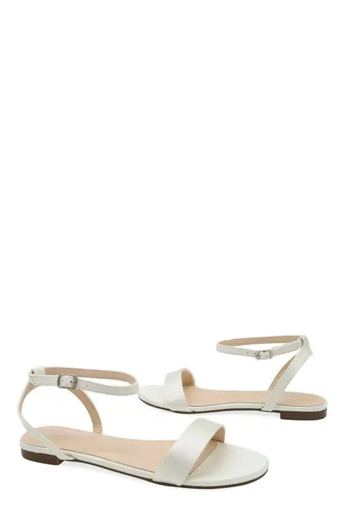 KAILEE P Maddy Satin Flat Sandal With Ankle Strap - Ivory