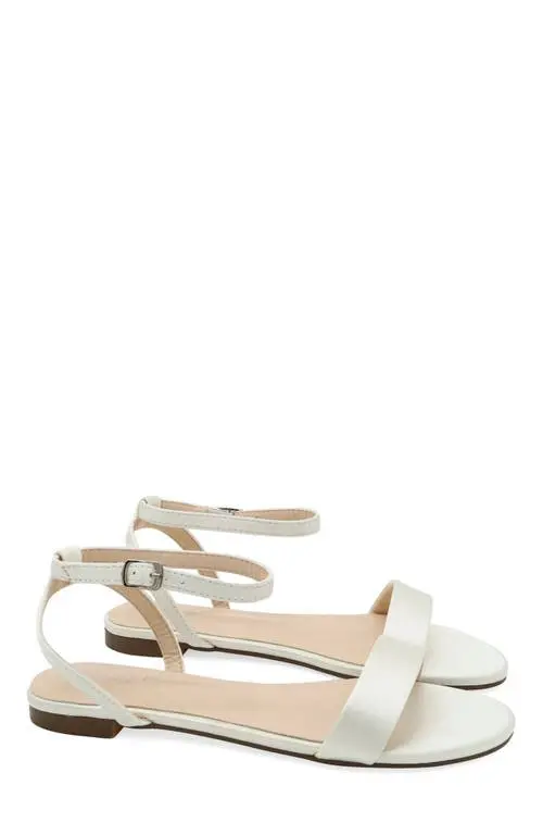 KAILEE P Maddy Satin Flat Sandal With Ankle Strap - Ivory