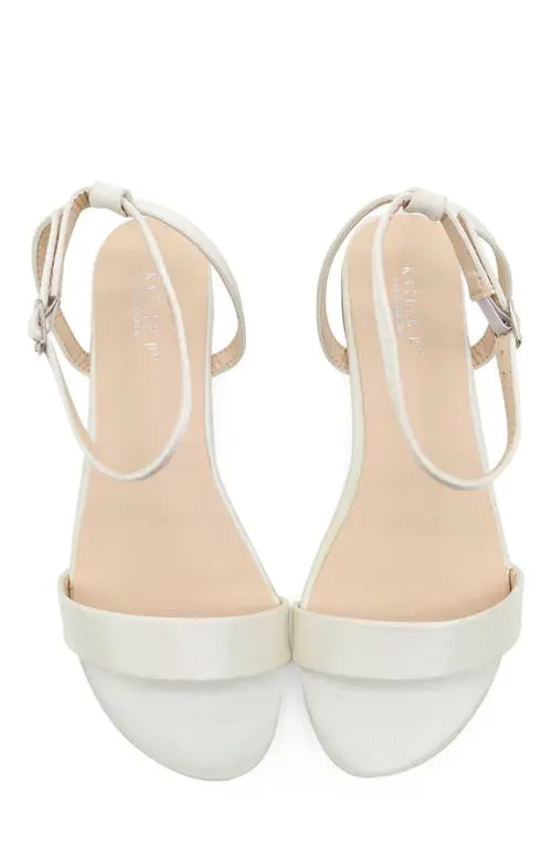 KAILEE P Maddy Satin Flat Sandal With Ankle Strap - Ivory