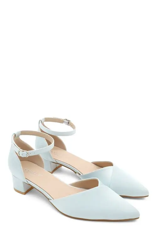 KAILEE P Leila Satin Pointed Toe Low Block Heels - Light Blue