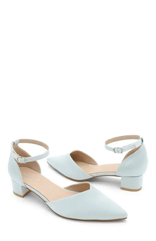 KAILEE P Leila Satin Pointed Toe Low Block Heels - Light Blue