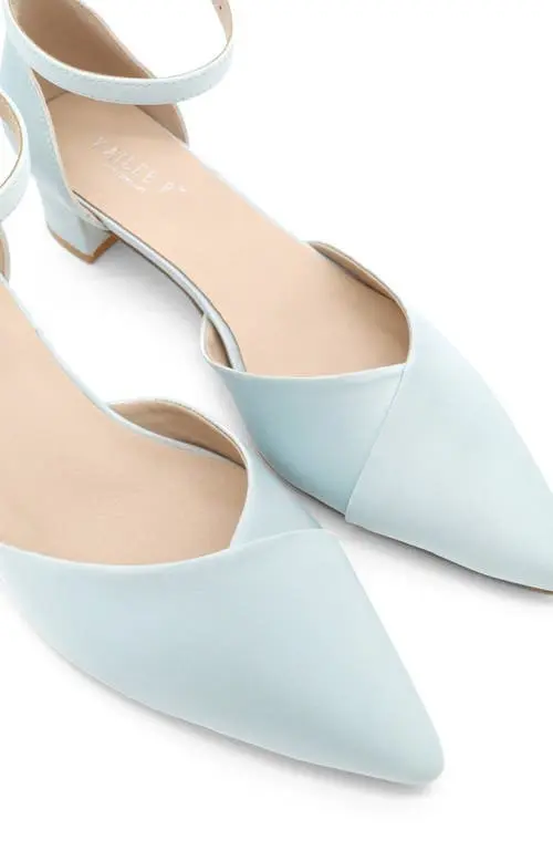 KAILEE P Leila Satin Pointed Toe Low Block Heels - Light Blue