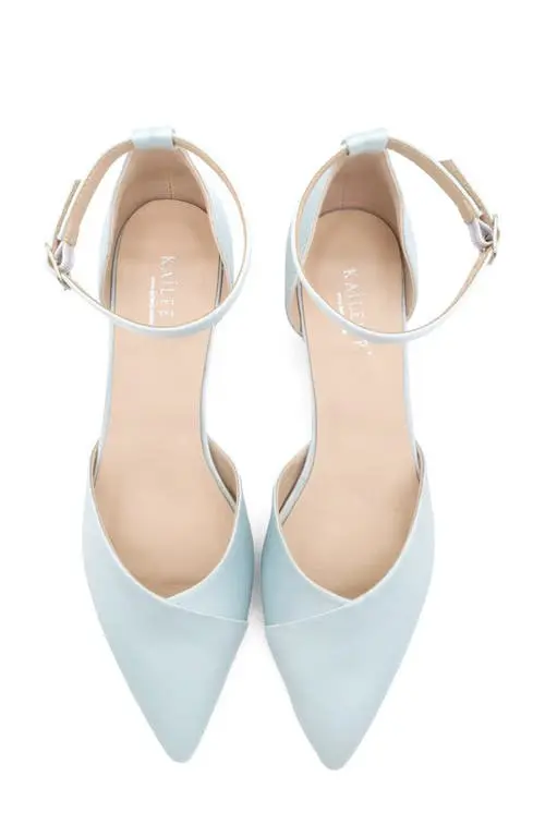 KAILEE P Leila Satin Pointed Toe Low Block Heels - Light Blue