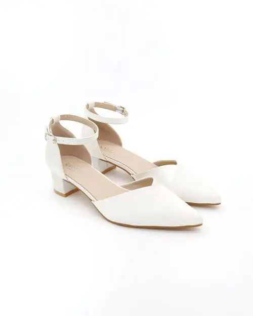 KAILEE P Leila Satin Pointed Toe Low Block Heels - White