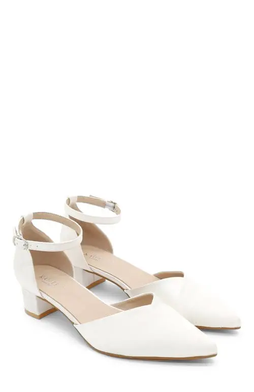 KAILEE P Leila Satin Pointed Toe Low Block Heels - White