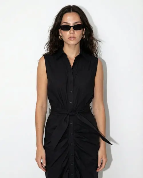 The Shirt By Rochelle Behrens Sleeveless Wrap Front Shirtdress - Black