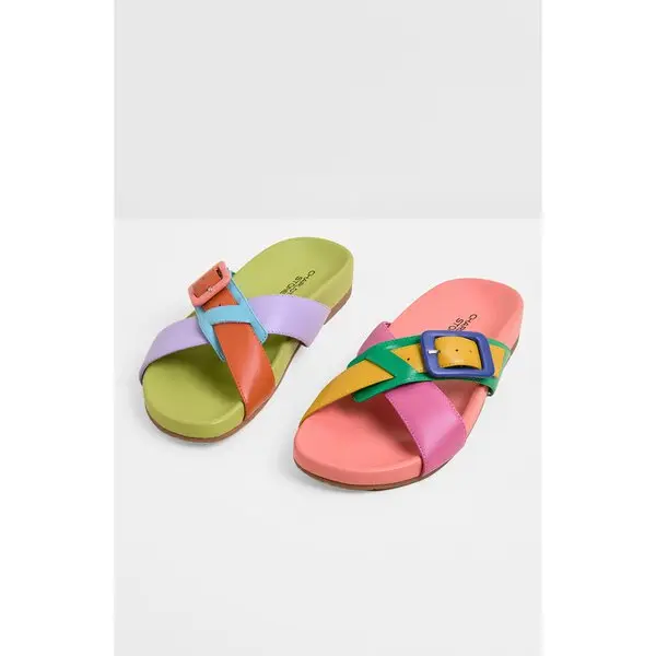 Charlotte Stone Sylas Mismatch Crossover Slide Sandal - Solimar
