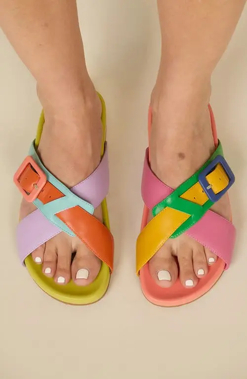 Charlotte Stone Sylas Mismatch Crossover Slide Sandal - Solimar