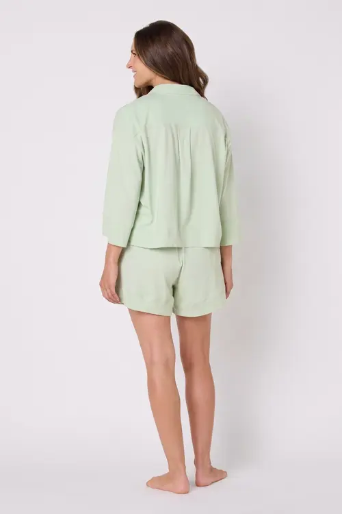 THE CAT'S PAJAMAS Mariposa Long Sleeve Short Set - Celadon