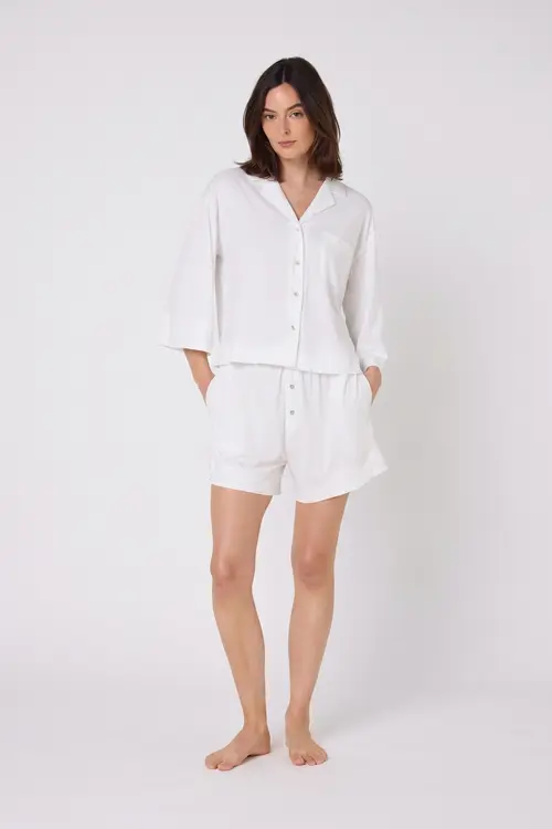 THE CAT'S PAJAMAS Mariposa Long Sleeve Short Set - Cloud