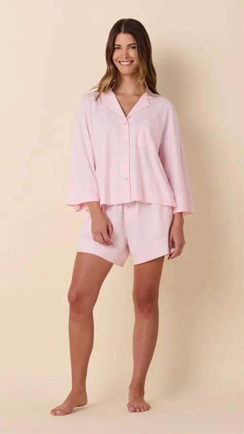 THE CAT'S PAJAMAS The Mariposa Long Sleeve Short Set - Pink