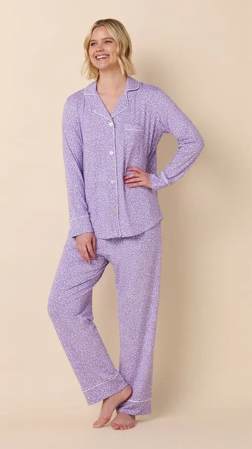 THE CAT'S PAJAMAS Pima Knit Long-sleeved Pajama - Confetti Dot Lilac