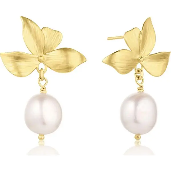 SET & STONES Maeve Pearl Drop Earrings - Gold/white