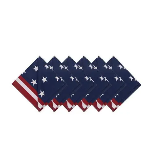 C&F HOME Stars & Stripes American Flag 100% Cotton Set Of 6 Cloth Napkins - Red