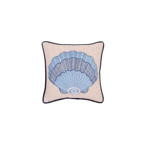 C&F HOME Abstract Oceanic Shell Graphic Print Embellished Throw Pillow, 10" X 10" - Blue