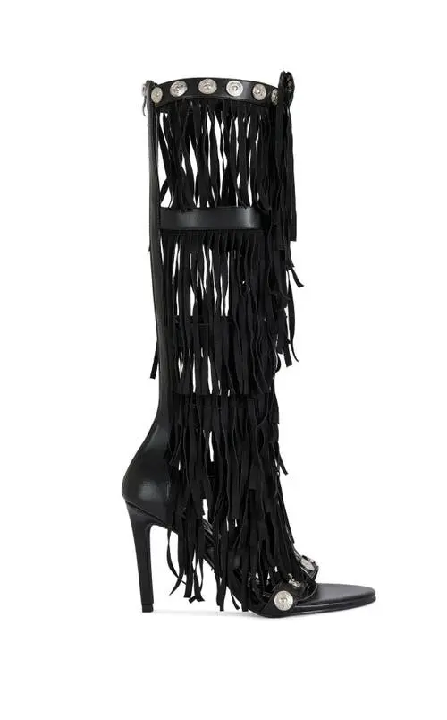 AZALEA WANG Sameya Fringe Stiletto Sandal Boots