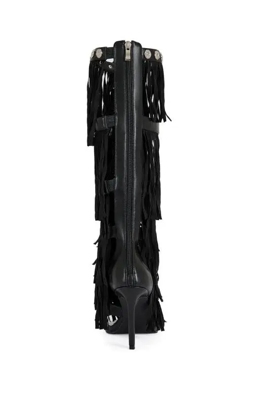 AZALEA WANG Sameya Fringe Stiletto Sandal Boots
