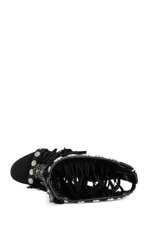 AZALEA WANG Sameya Fringe Stiletto Sandal Boots