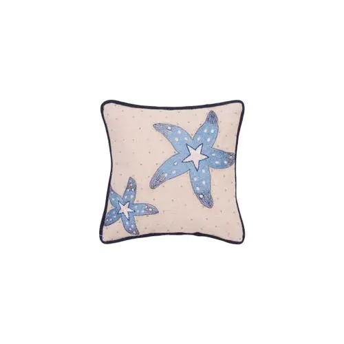 C&F HOME Abstract Oceanic Sea Star Graphic Print Embellished Throw Pillow, 10" X 10" - Blue