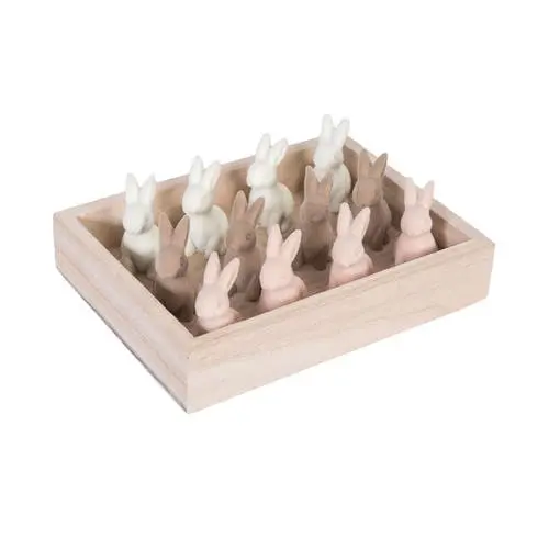 GALLERIE II Flocked Natural Easter Bunnies In Box Set Of 12 Figurines - Brown