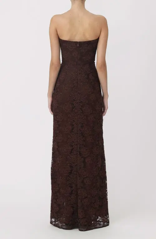 SAU LEE Floral Lace Strapless Gown With Cutout