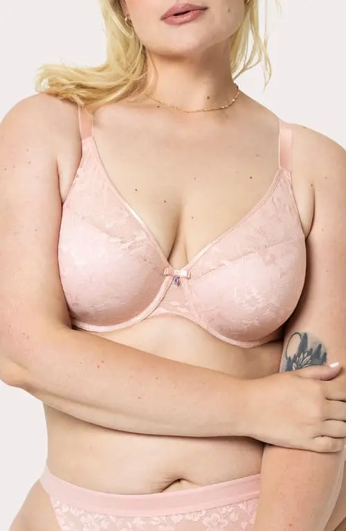 CURVY COUTURE No Show Underwire Lace Plunge T-shirt Bra - Blushing Rose