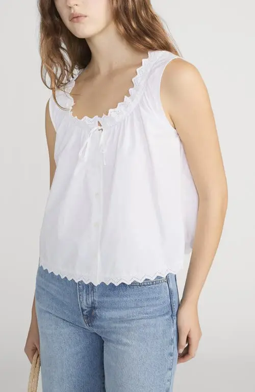 FRAME The Serene Eyelet Trim Cotton Top - White