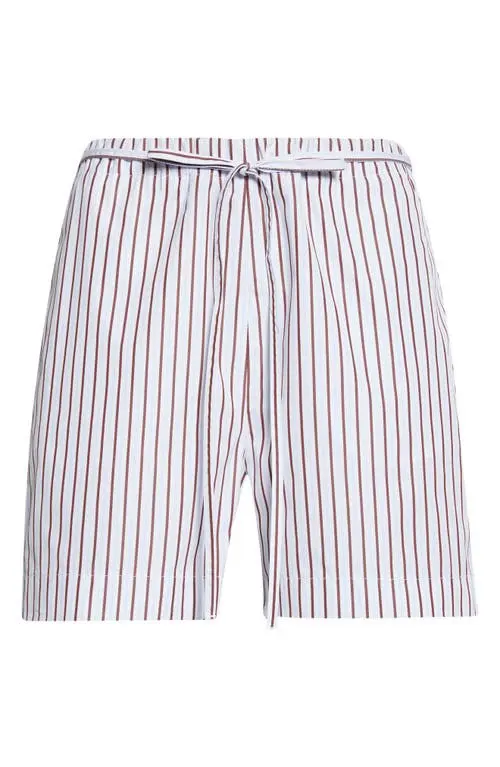 Loulou De Saison Lory Stripe Cotton Poplin Drawstring Shorts - Dark Red/light Blue
