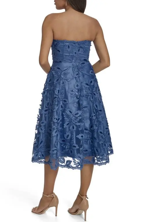 Eliza J Floral Sequin Strapless Midi Dress