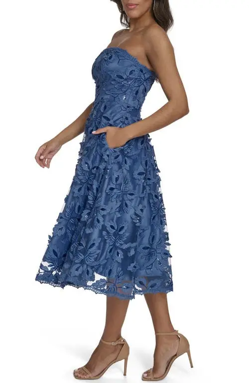 Eliza J Floral Sequin Strapless Midi Dress