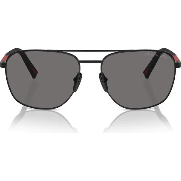 Prada 60mm Polarized Oval Sunglasses - Matte Black
