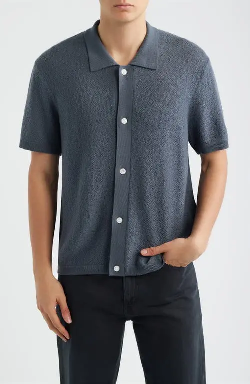 FRAME Short Sleeve Wool Cardigan - Blue Grey