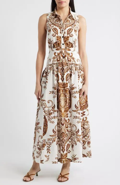 CECE DUPRAZ Printed Sleeveless Maxi Shirtdress - Cream Multi