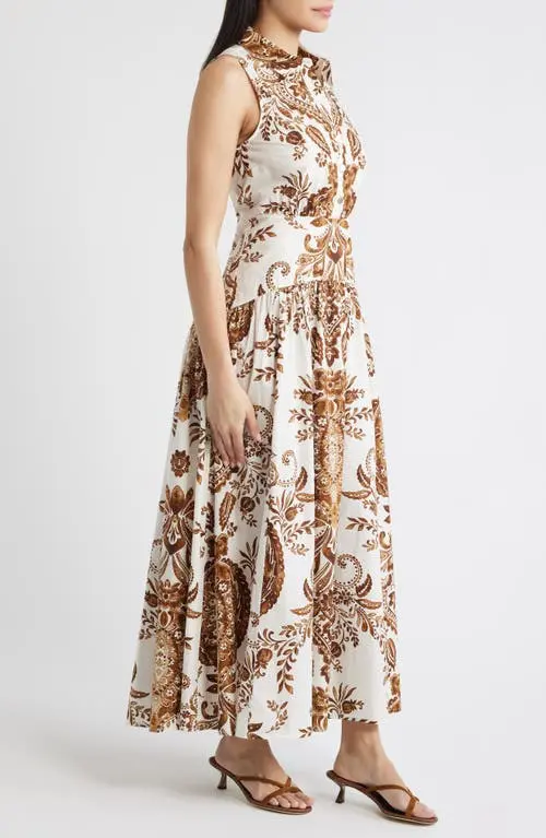 CECE DUPRAZ Printed Sleeveless Maxi Shirtdress - Cream Multi