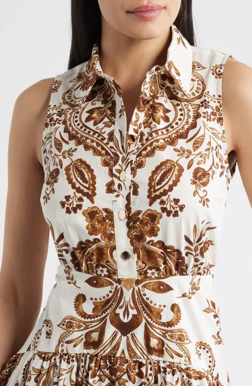 CECE DUPRAZ Printed Sleeveless Maxi Shirtdress - Cream Multi