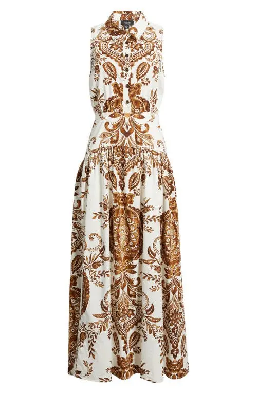 CECE DUPRAZ Printed Sleeveless Maxi Shirtdress - Cream Multi