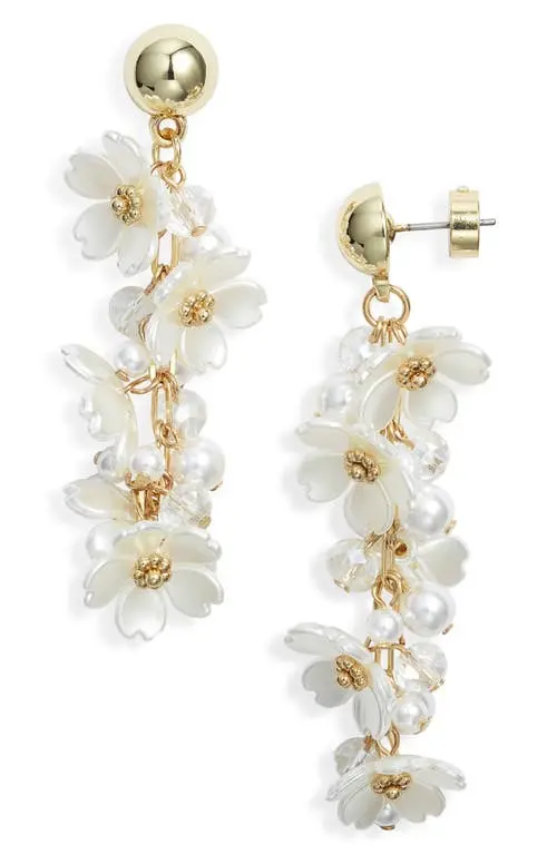 Nordstrom Floral Cascade Linear Drop Earrings - White- Gold