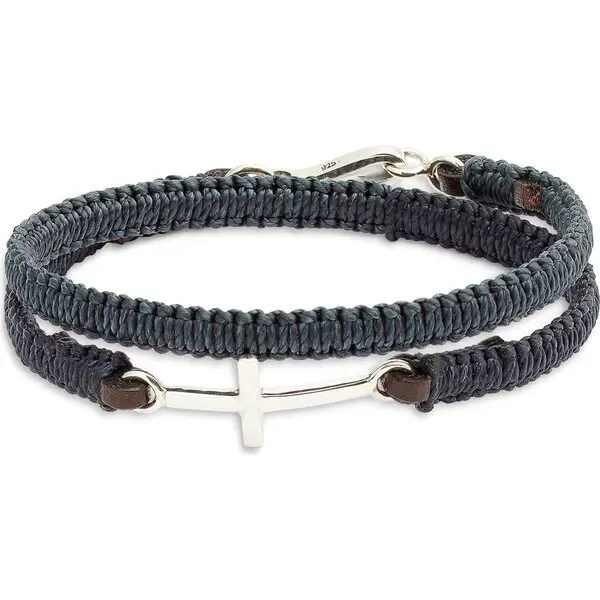 Caputo & Co Macrame Cross Double Wrap Bracelet - Navy Combo
