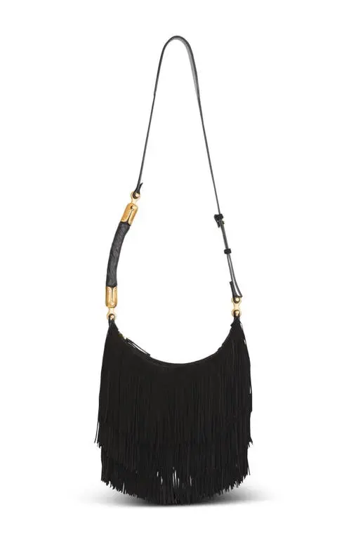 Balmain Ebene Suede Hobo Bag With Fringes - Black