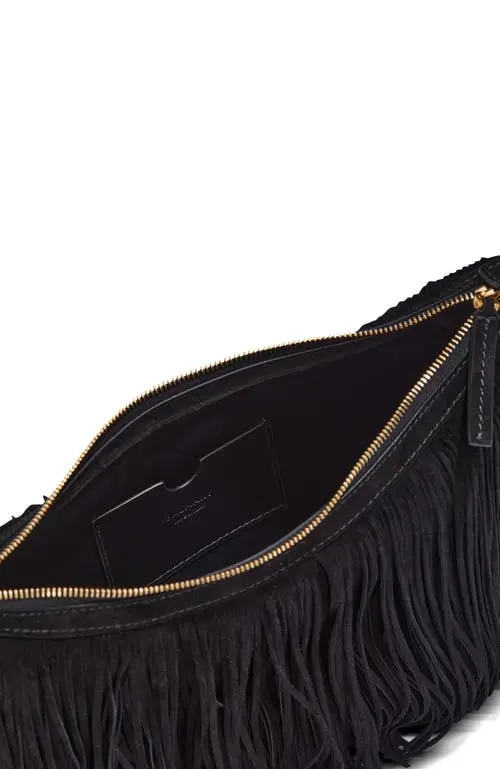 Balmain Ebene Suede Hobo Bag With Fringes - Black