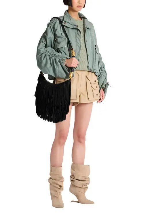 Balmain Ebene Suede Hobo Bag With Fringes - Black